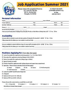 Camp Job Application Form – Camp By The Sea